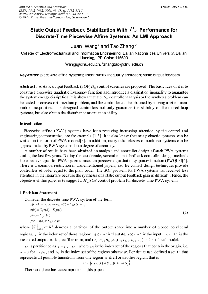 Static Output Feedback Stabilization with H∞ Performance for Discrete ...