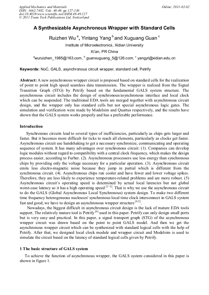 A Synthesizable Asynchronous Wrapper with Standard Cells | Scientific.Net