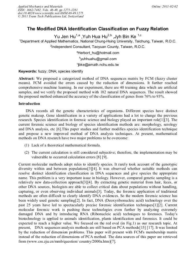 The Modified DNA Identification Classification on Fuzzy Relation ...