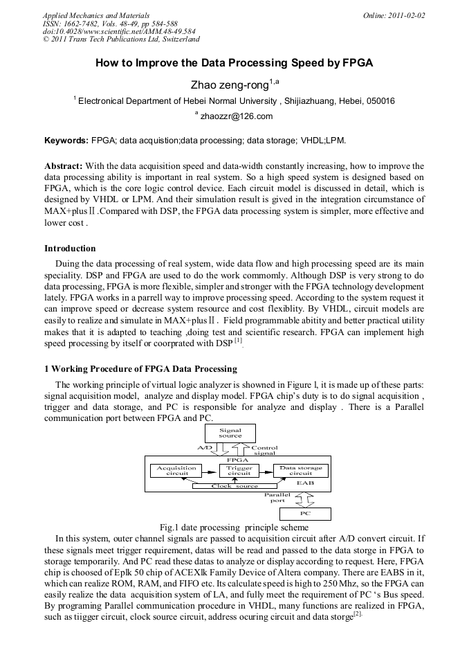 How to Improve the Data Processing Speed by FPGA | Scientific.Net
