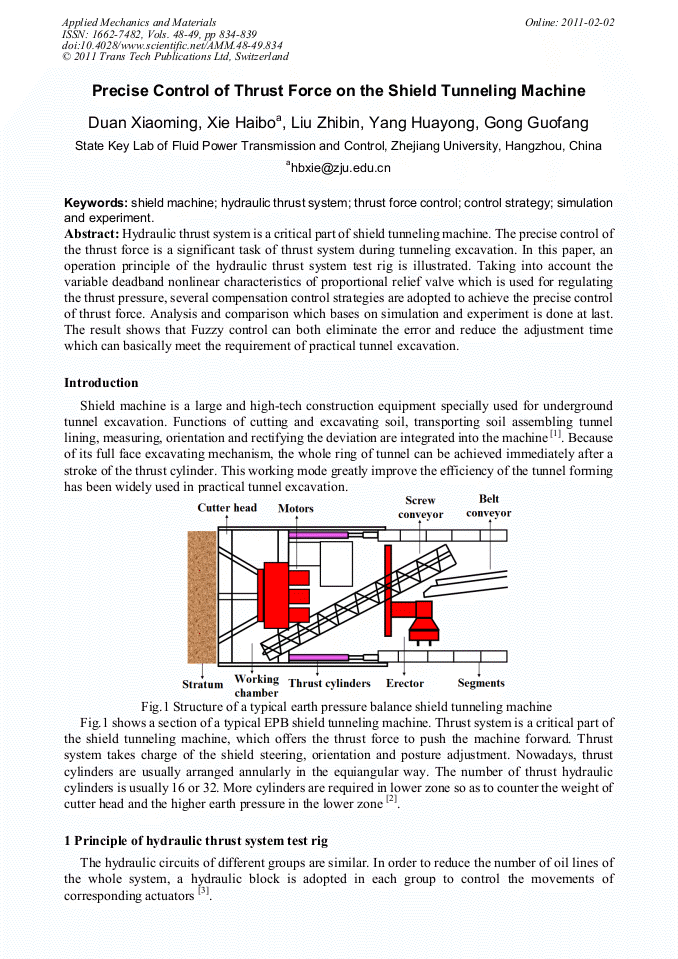 Precise Control of Thrust Force on the Shield Tunneling Machine ...