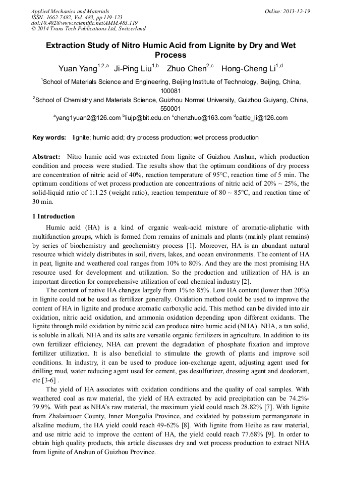 Extraction Study of Nitro Humic Acid from Lignite by Dry and Wet ...