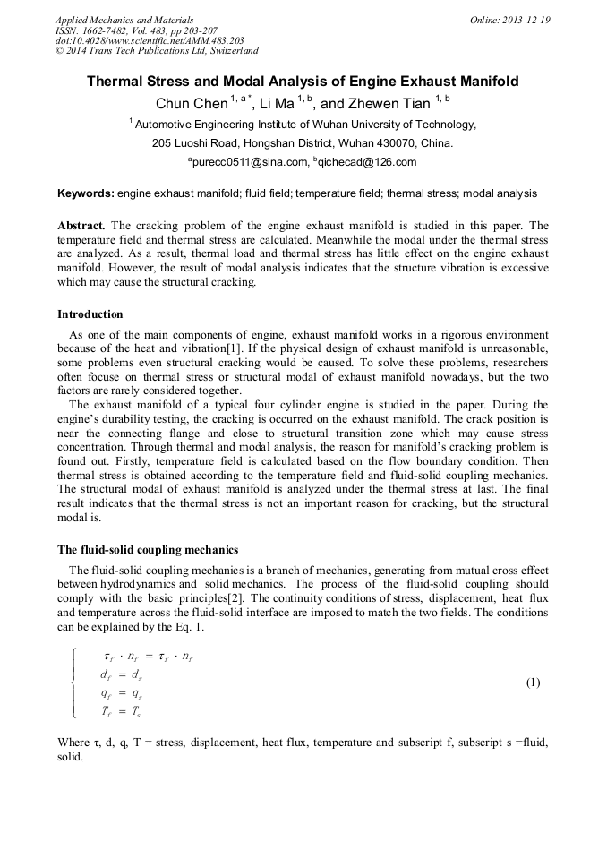 Thermal Stress and Modal Analysis of Engine Exhaust Manifold ...
