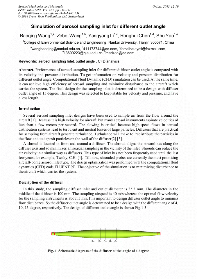 Simulation of Aerosol Sampling Inlet for Different Outlet Angle ...