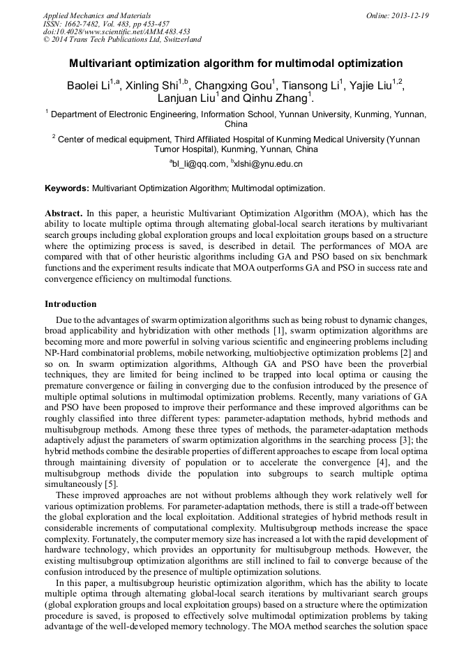 Multivariant Optimization Algorithm for Multimodal Optimization | Scientific.Net