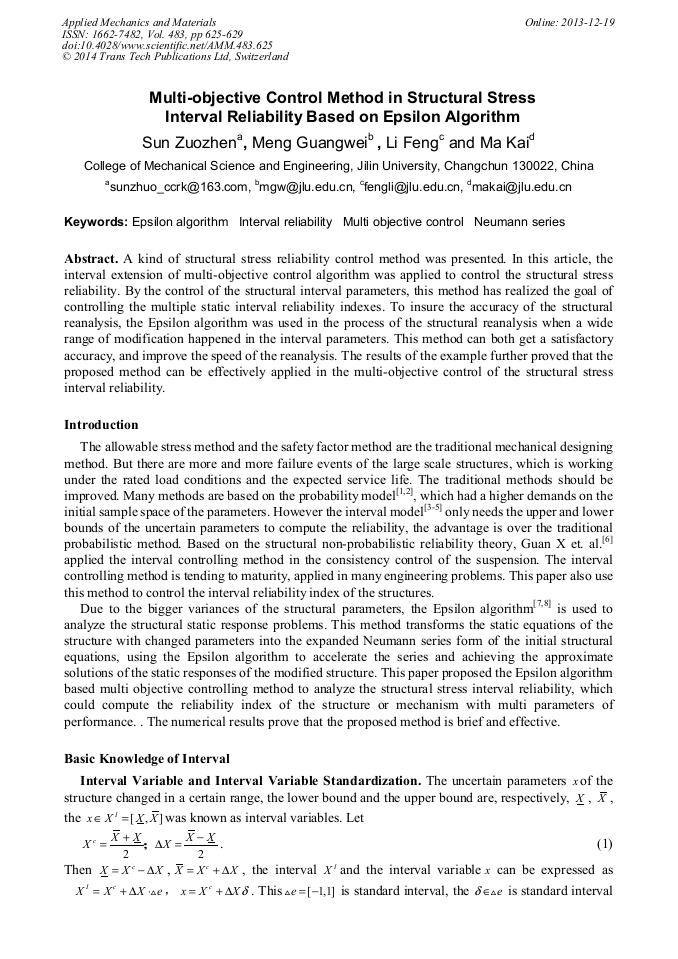 Multi-Objective Control Method in Structural Stress Interval ...