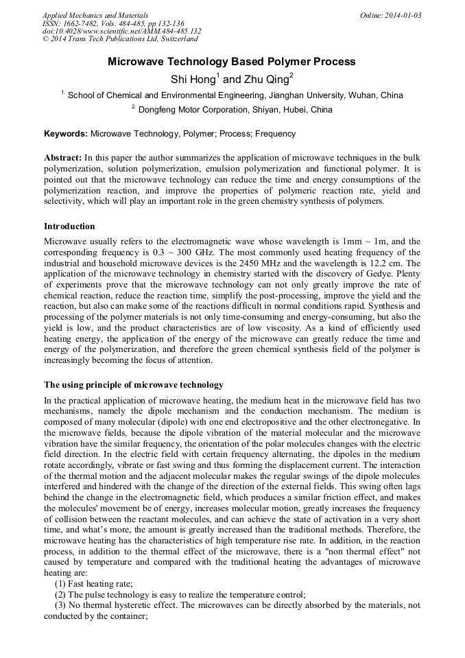 Microwave Technology Based Polymer Process | Scientific.Net