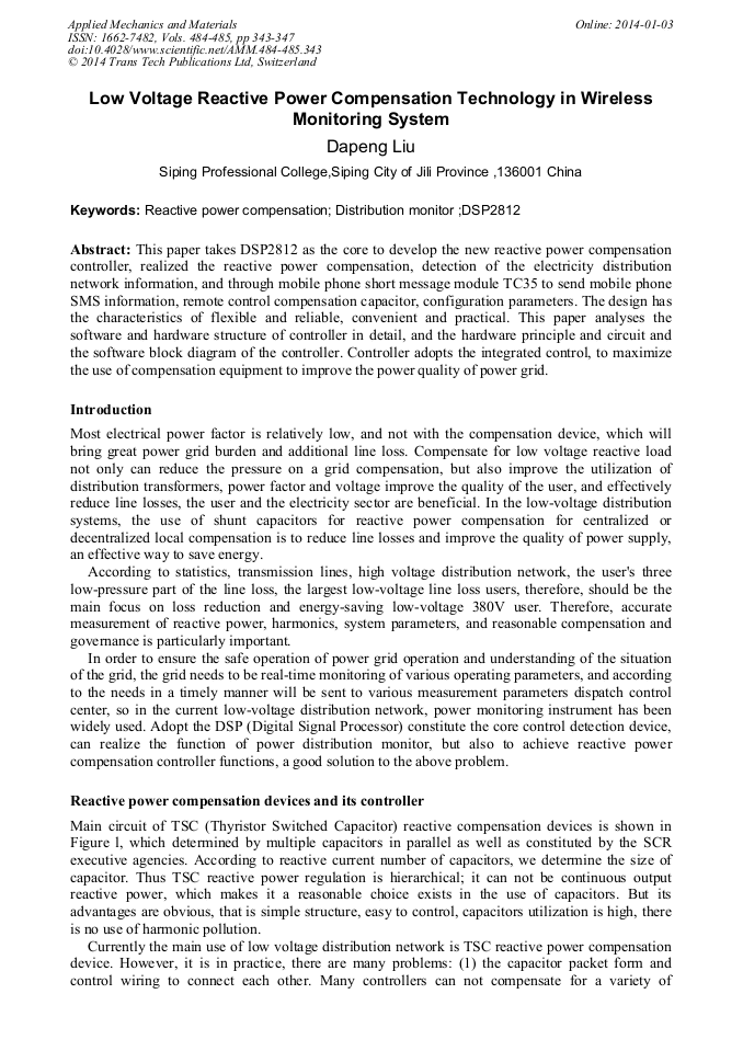 Low Voltage Reactive Power Compensation Technology in Wireless ...