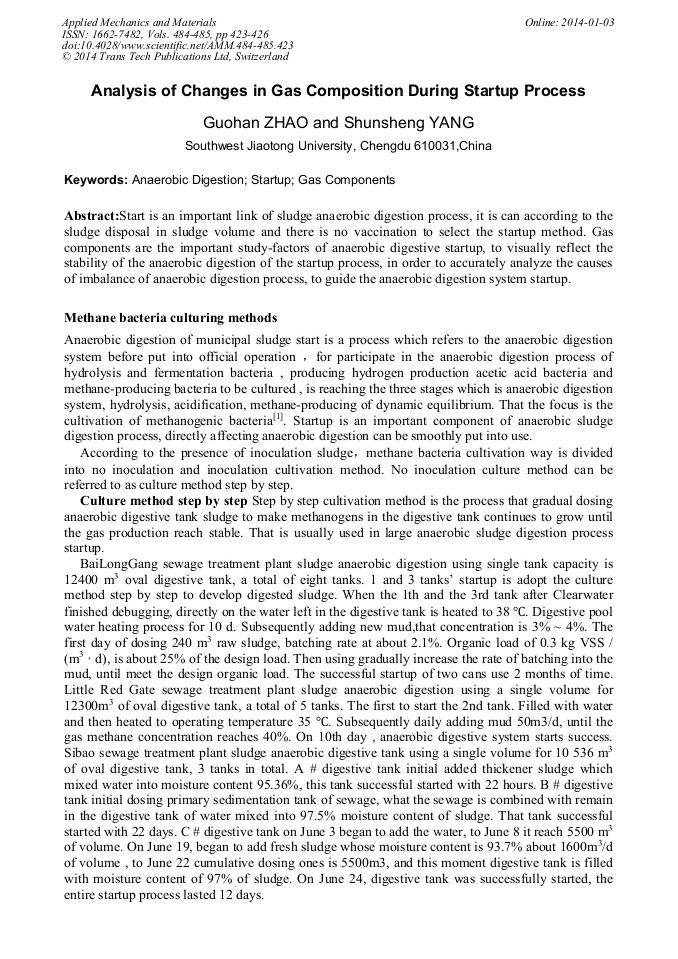 Analysis of Changes in Gas Composition during Startup Process ...