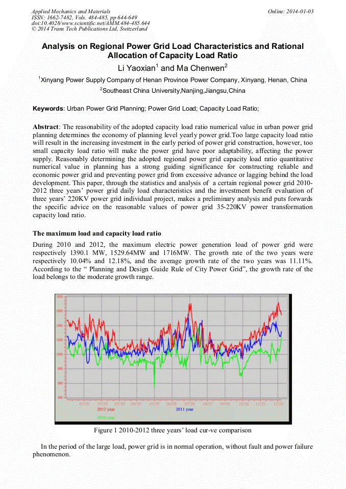Analysis on Regional Power Grid Load Characteristics and Rational ...