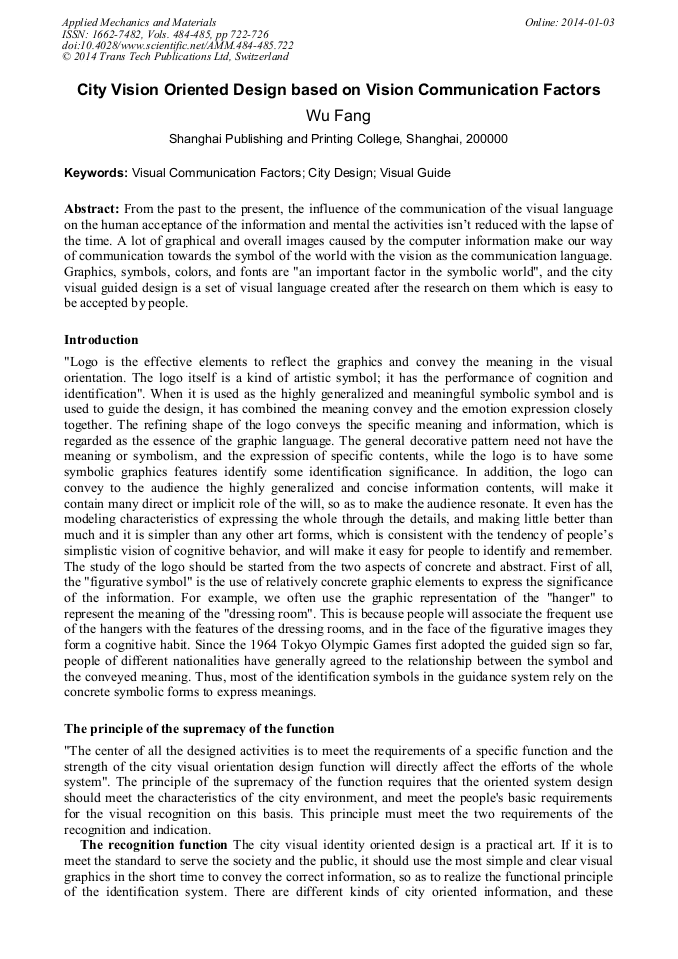 City Vision Oriented Design Based on Vision Communication Factors ...