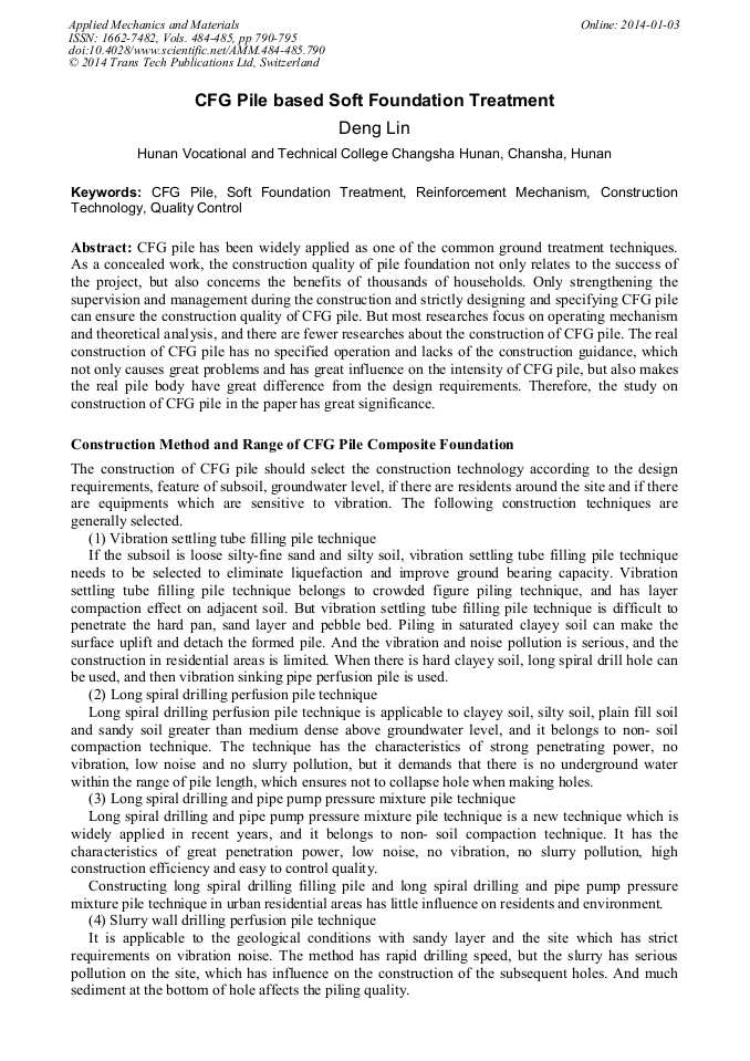 CFG Pile Based Soft Foundation Treatment | Scientific.Net