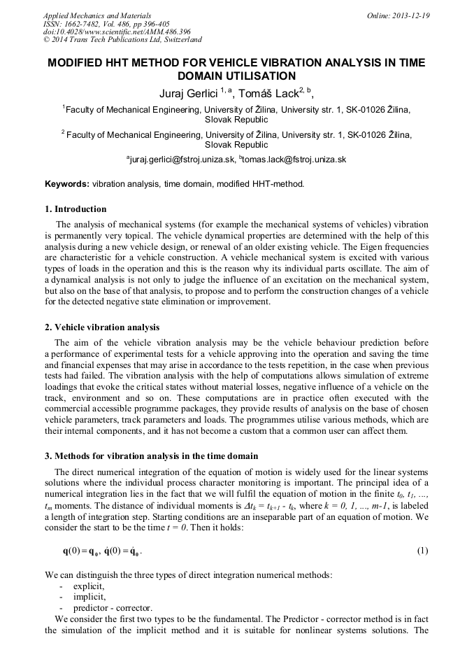 Modified HHT Method for Vehicle Vibration Analysis in Time Domain ...