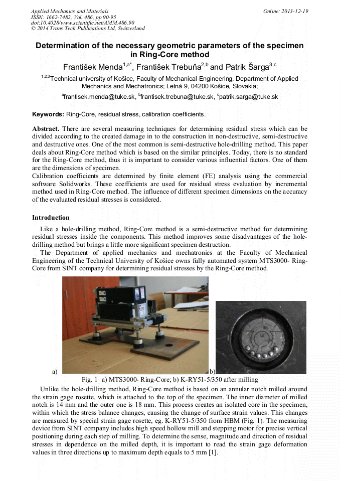 Determination of the Necessary Geometric Parameters of the Specimen in ...