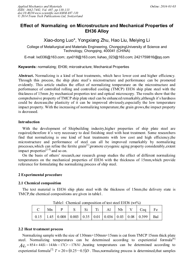 Effect of Normalizing on Microstructure and Mechanical Properties of ...