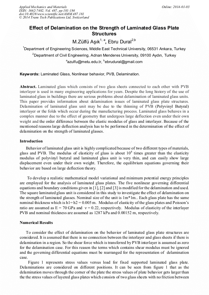 Effect of Delamination on the Strength of Laminated Glass Plate ...