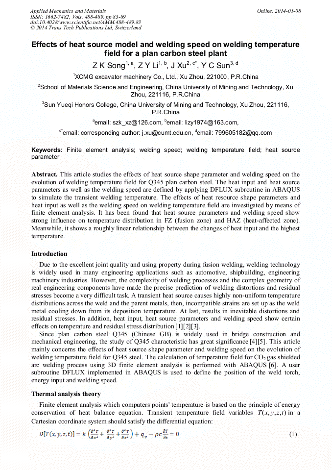 Effects of Heat Source Model and Welding Speed on Welding Temperature ...