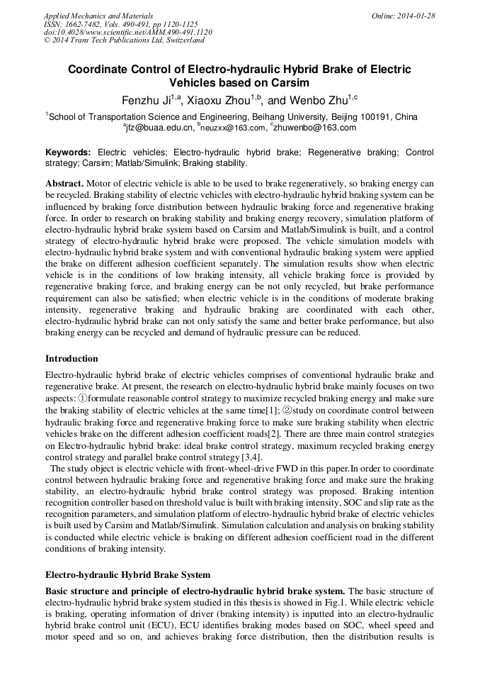 Coordinate Control of Electro-Hydraulic Hybrid Brake of Electric ...