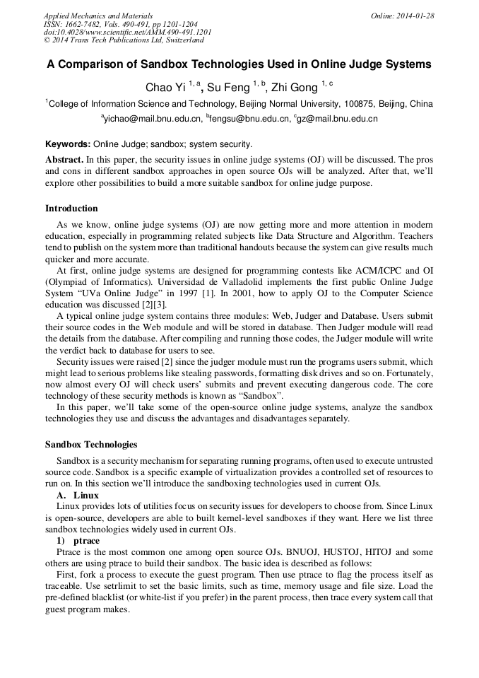 A Comparison of Sandbox Technologies Used in Online Judge Systems ...