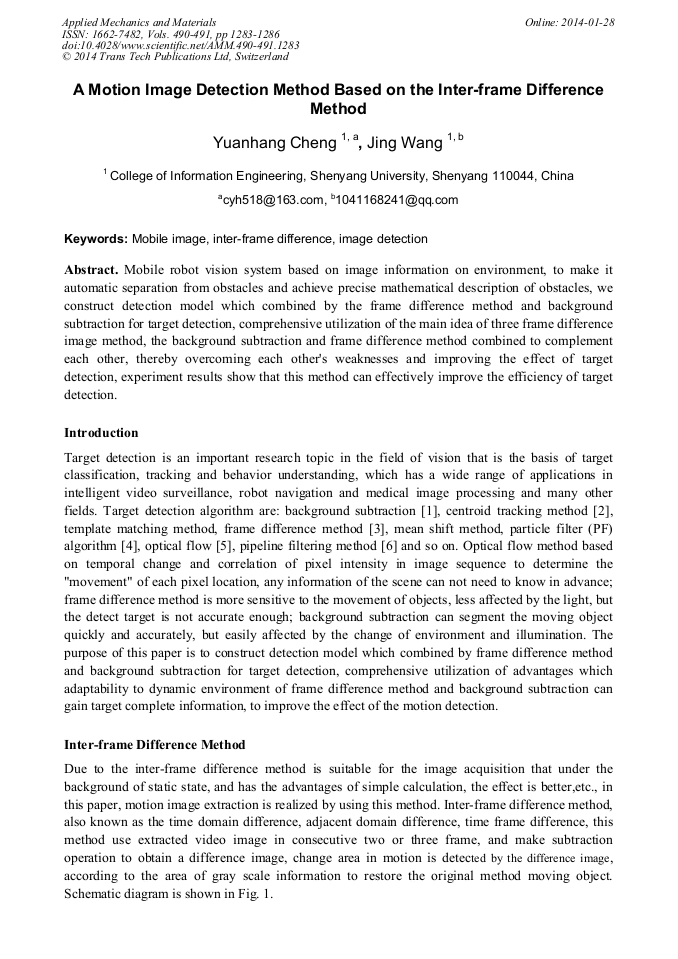 A Motion Image Detection Method Based On The Inter Frame Difference Method Scientificnet
