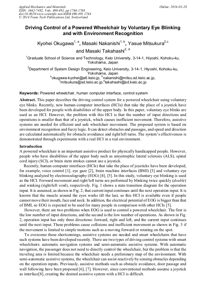 Driving Control of a Powered Wheelchair by Voluntary Eye Blinking and ...