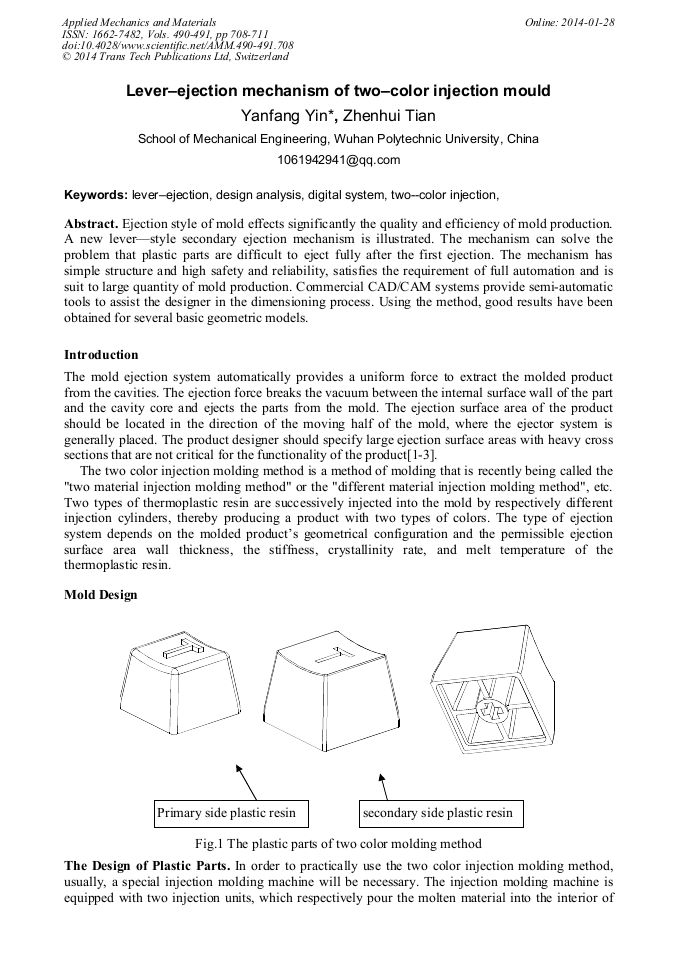 Lever–Ejection Mechanism of Two–Color Injection Mould | Scientific.Net