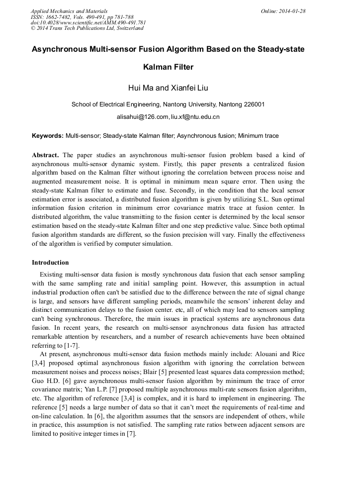 Asynchronous Multi Sensor Fusion Algorithm Based On The Steady State 1288