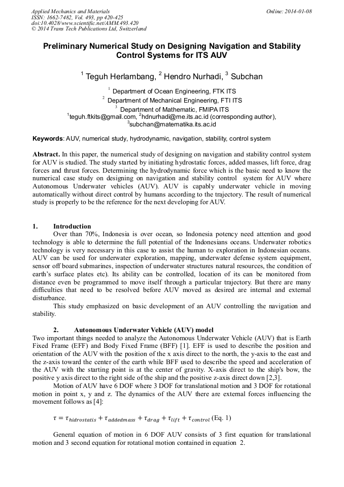 Preliminary Numerical Study on Designing Navigation and Stability ...