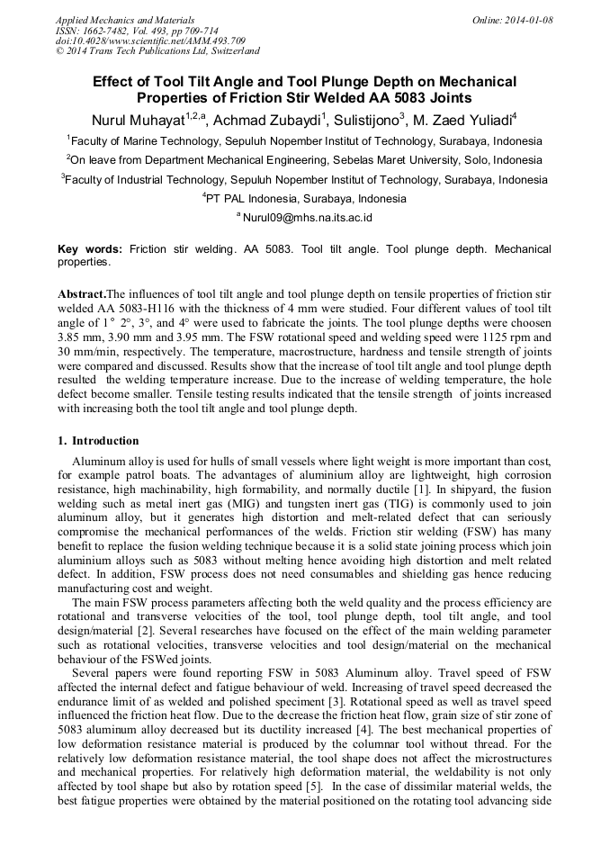 Effect of Tool Tilt Angle and Tool Plunge Depth on Mechanical ...