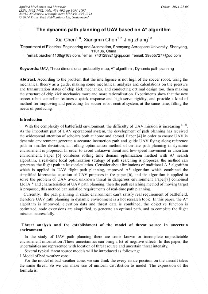 The Dynamic Path Planning of UAV Based on A* Algorithm | Scientific.Net