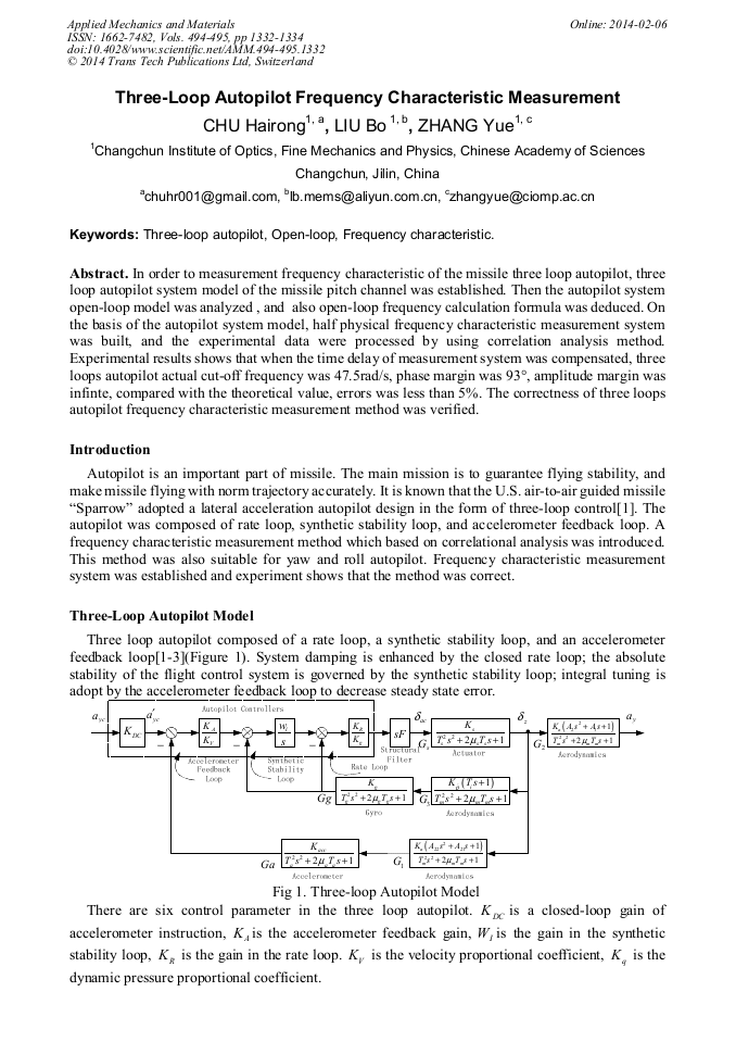 Three-Loop Autopilot Frequency Characteristic Measurement | Scientific.Net