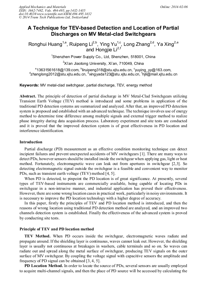 A Technique for TEV-Based Detection and Location of Partial Discharges ...