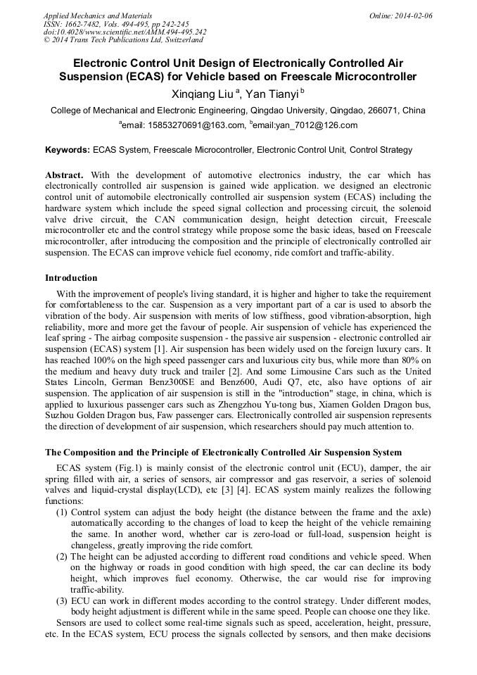 Electronic Control Unit Design of Electronically Controlled Air ...