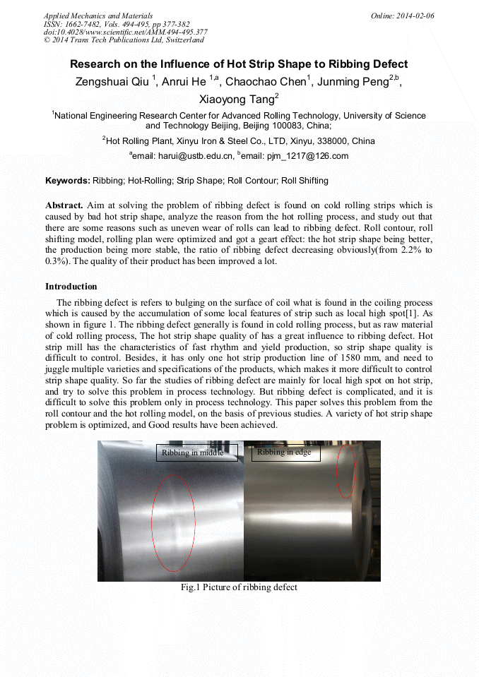 Research on the Influence of Hot Strip Shape to Ribbing Defect ...