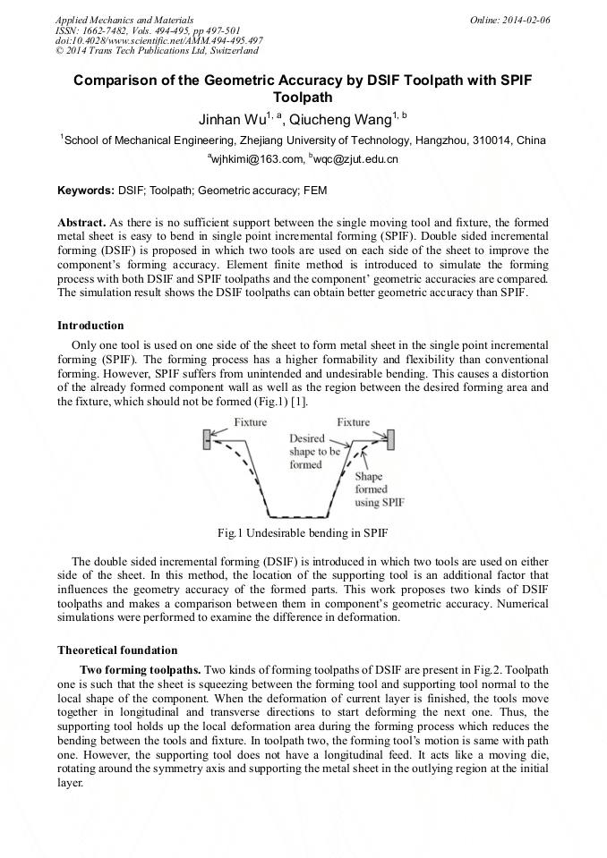 Comparison of the Geometric Accuracy by DSIF Toolpath with SPIF Toolpath | Scientific.Net
