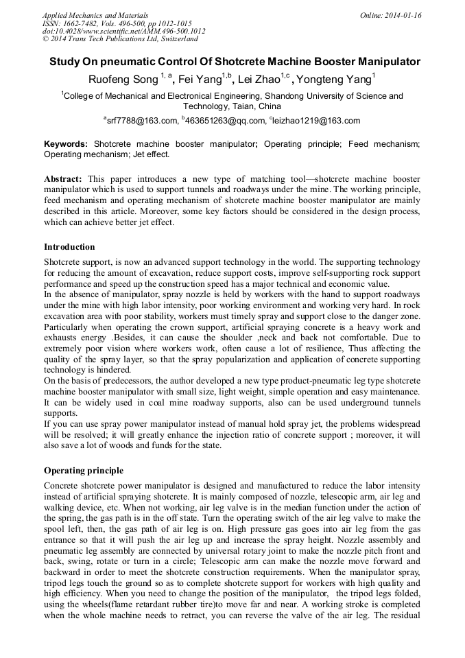Study on Pneumatic Control of Shotcrete Machine Booster Manipulator ...