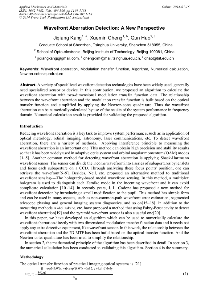 Wavefront Aberration Detection: A New Perspective | Scientific.Net