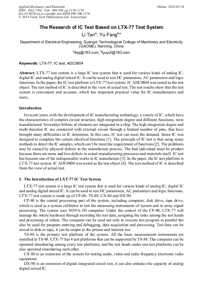 The Research of IC Test Based on LTX-77 Test System | Scientific.Net