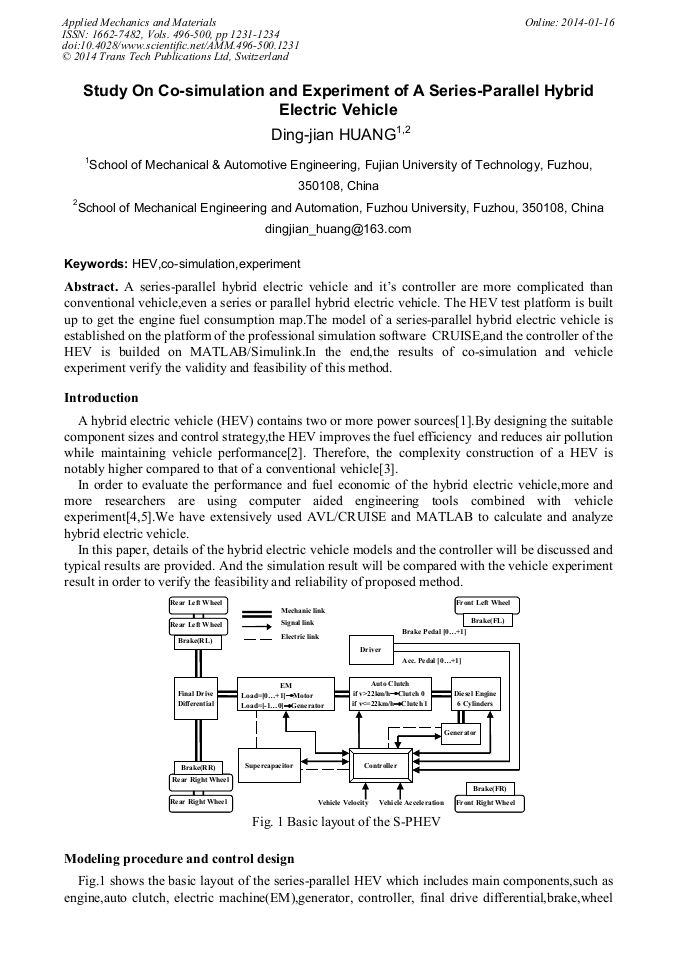 Study on Co-Simulation and Experiment of a Series-Parallel Hybrid ...