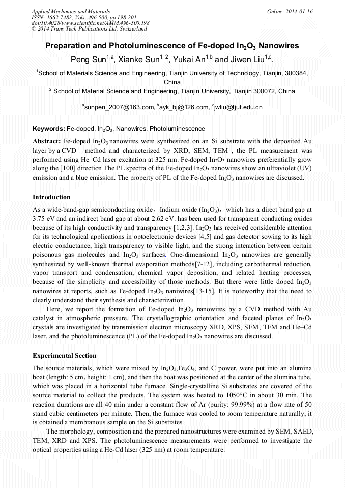 Preparation and Photoluminescence of Fe-Doped In2O3 Nanowires ...