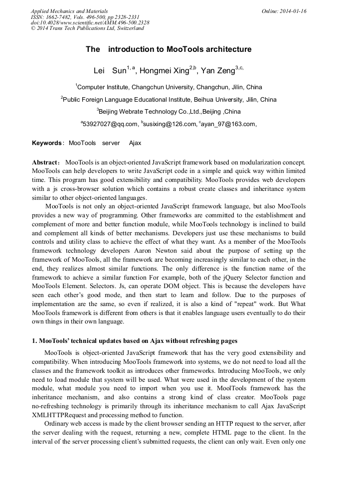 The Introduction to MooTools Architecture | Scientific.Net