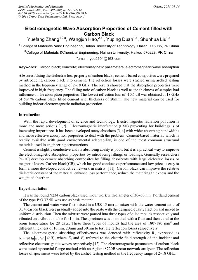 Electromagnetic Wave Absorption Properties of Cement Filled with Carbon ...