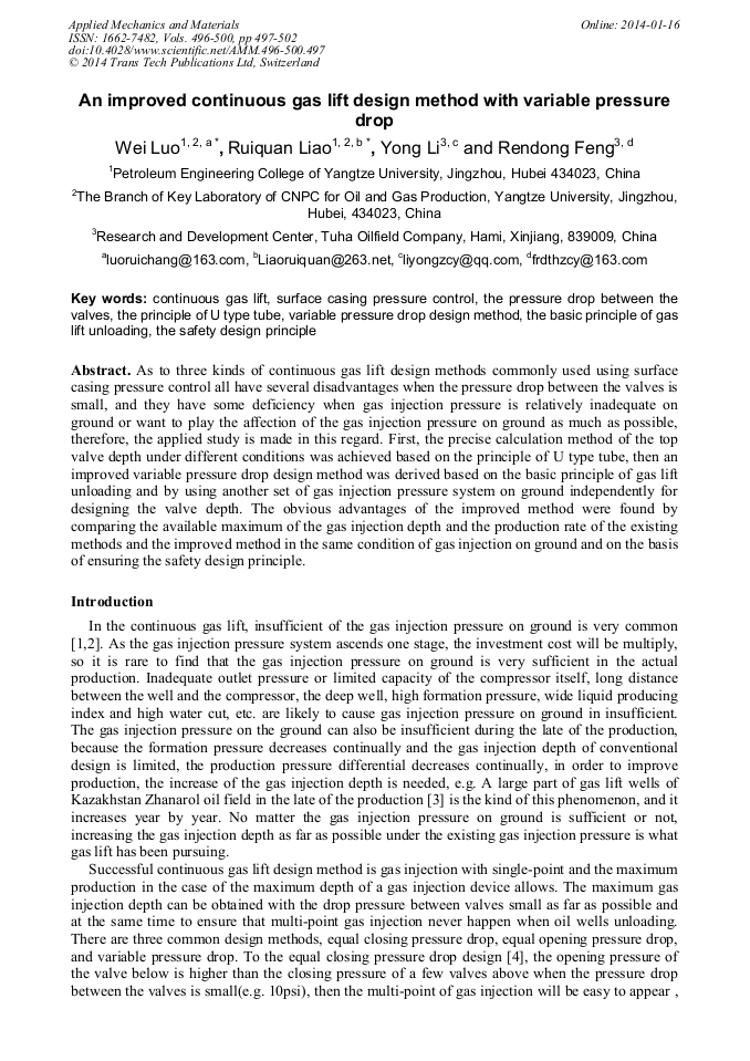 An Improved Continuous Gas Lift Design Method with Variable Pressure ...