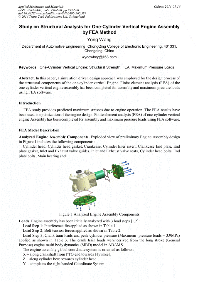 Study on Structural Analysis for One-Cylinder Vertical Engine Assembly ...