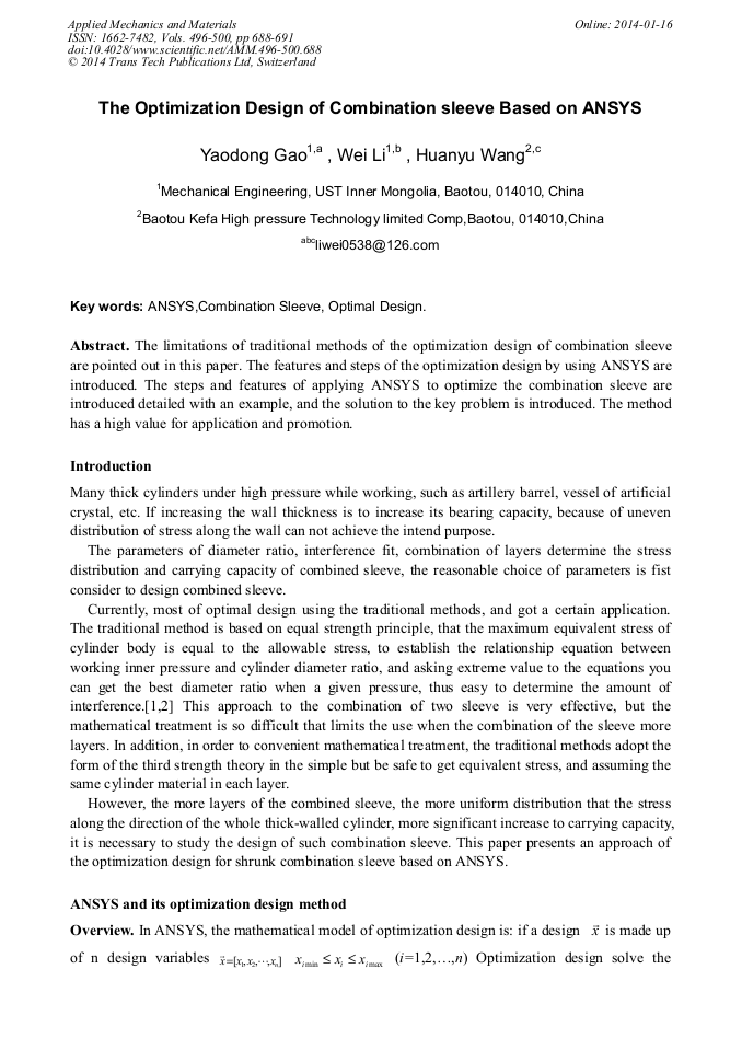 The Optimization Design of Combination Sleeve Based on ANSYS ...