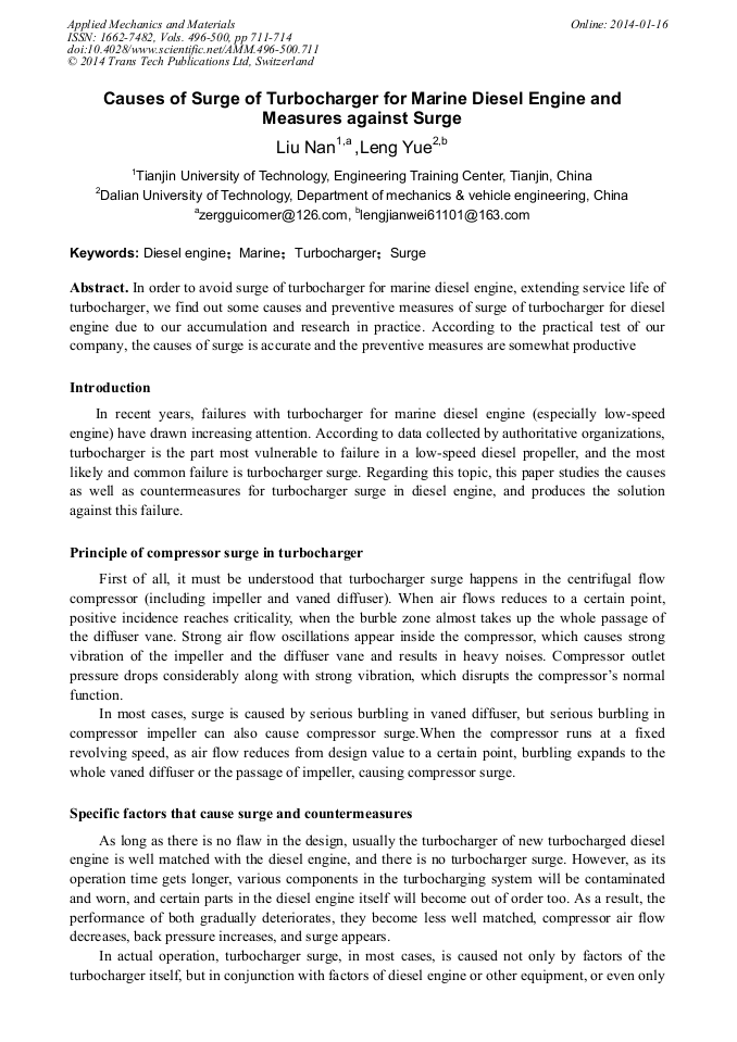Causes of Surge of Turbocharger for Marine Diesel Engine and Measures ...
