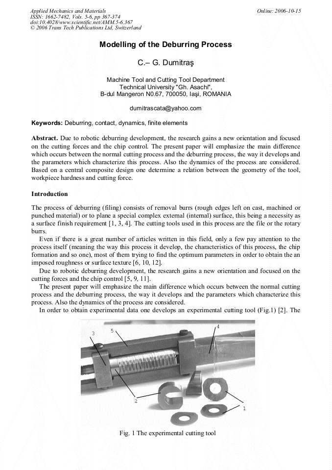 Modelling of the Deburring Process | Scientific.Net