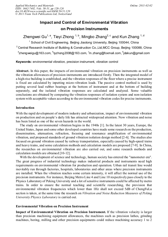 Impact and Control of Environmental Vibration on Precision Instruments ...