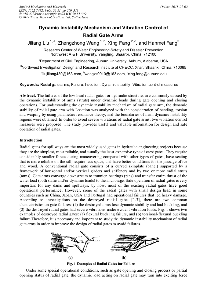 Dynamic Instability Mechanism and Vibration Control of Radial Gate Arms ...