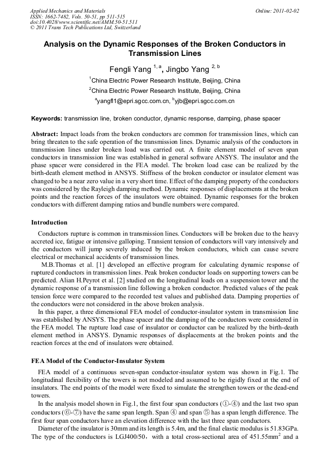 Analysis on the Dynamic Responses of the Broken Conductors in ...